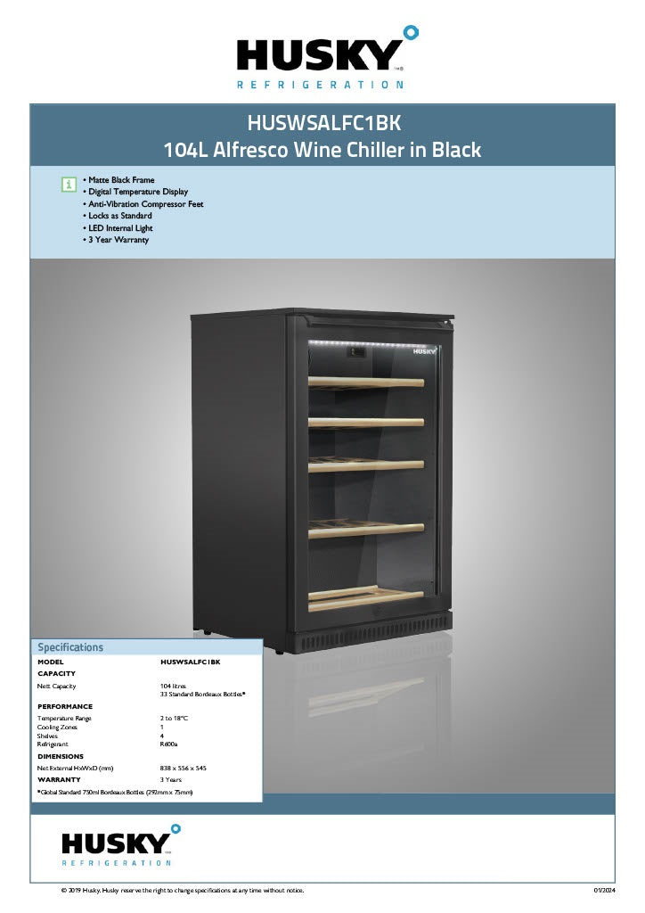 Husky HUSWSALFC1BK 104L Alfresco Wine Chiller in Black – 8Appliances