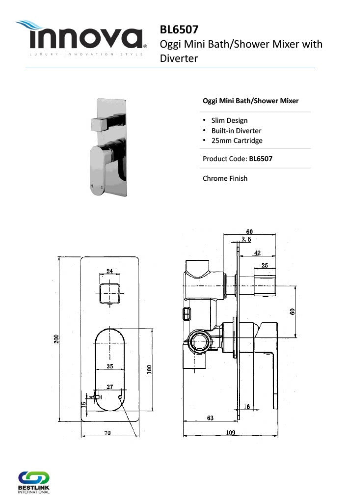 Innova BL6507 Oggi Mini Bath/Shower Mixer with Diverter – 8Appliances