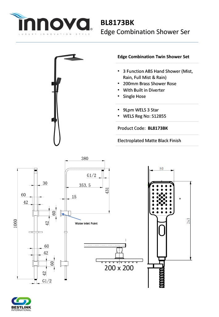 Innova BL8173 Edge Slim Combination Twin Shower Set – 8Appliances
