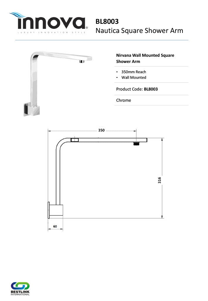 Innova BL8003 Nautica 350mm Wall Mounted Gooseneck Shower Arm – 8Appliances