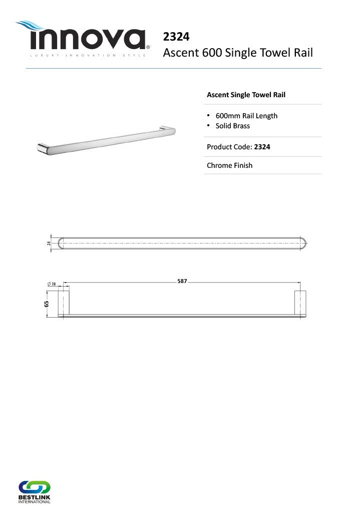 Innova 2324 Ascent 600mm Wide Single Towel Rail – 8Appliances