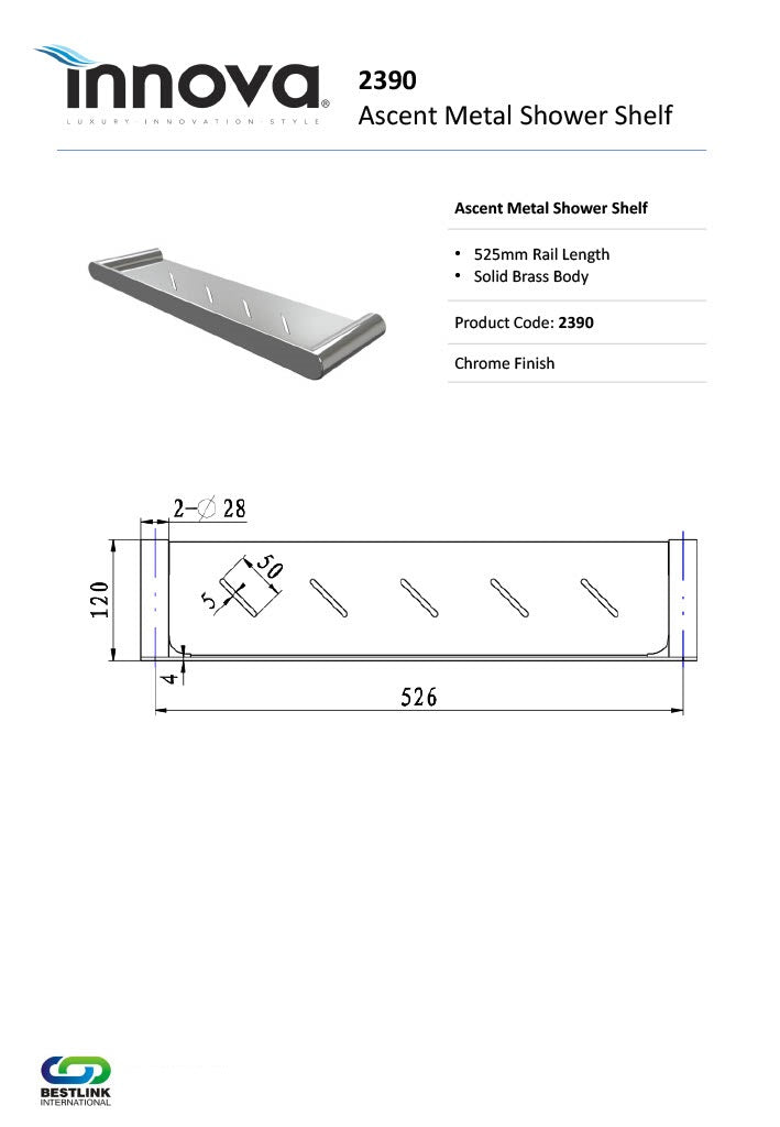 Innova 2390 Ascent 525mm Wide Metal Shower Shelf – 8Appliances