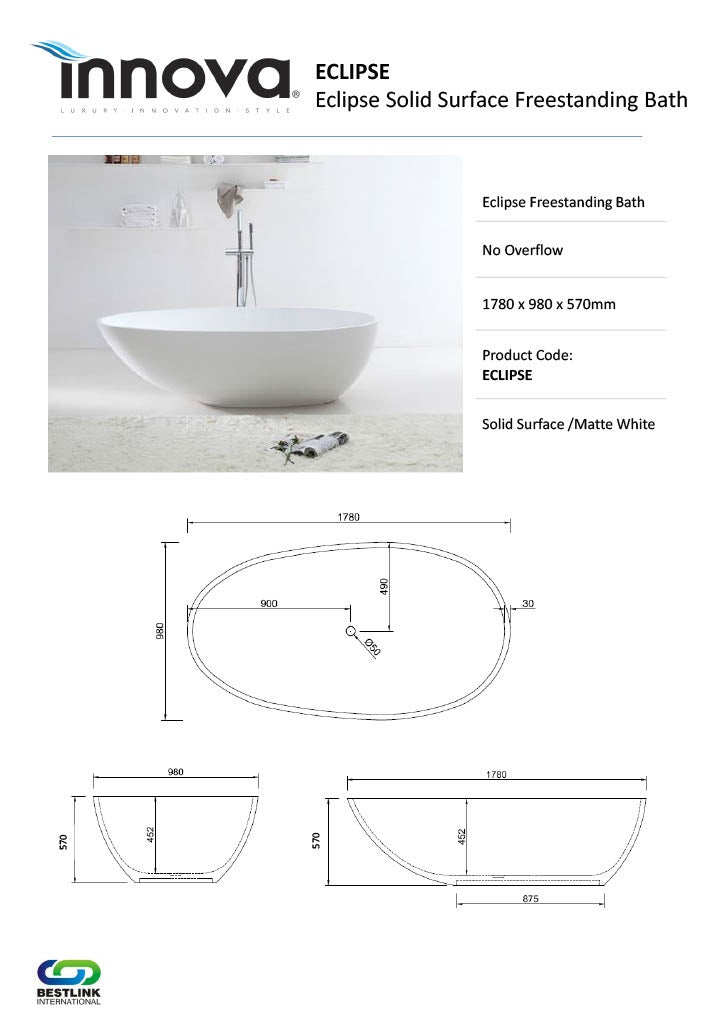 Innova ECLIPSE1780 Eclipse 1780mm Freestanding Solid Surface Bath ...