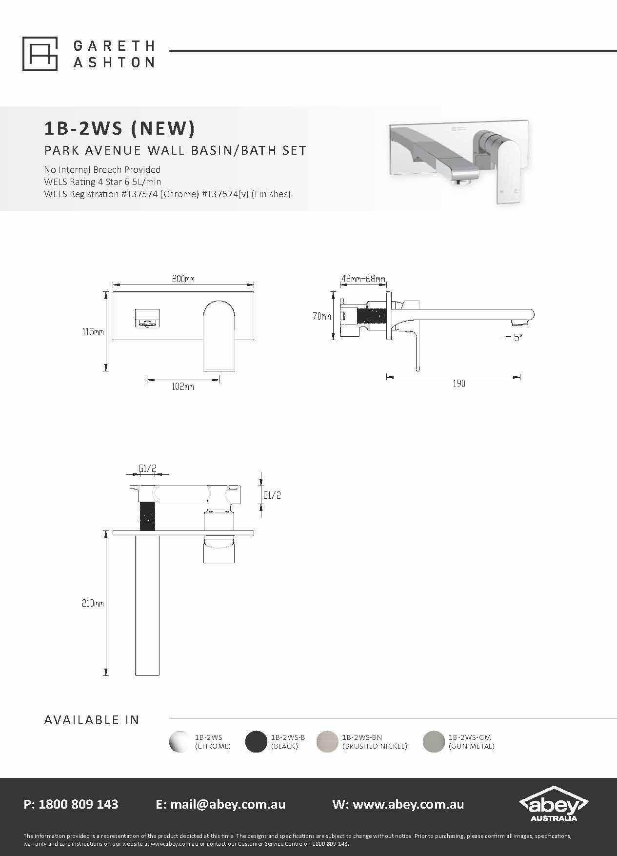 Gareth Ashton New In Box 1B-2WS Park Avenue Chrome Wall Basin/Bath Set ...