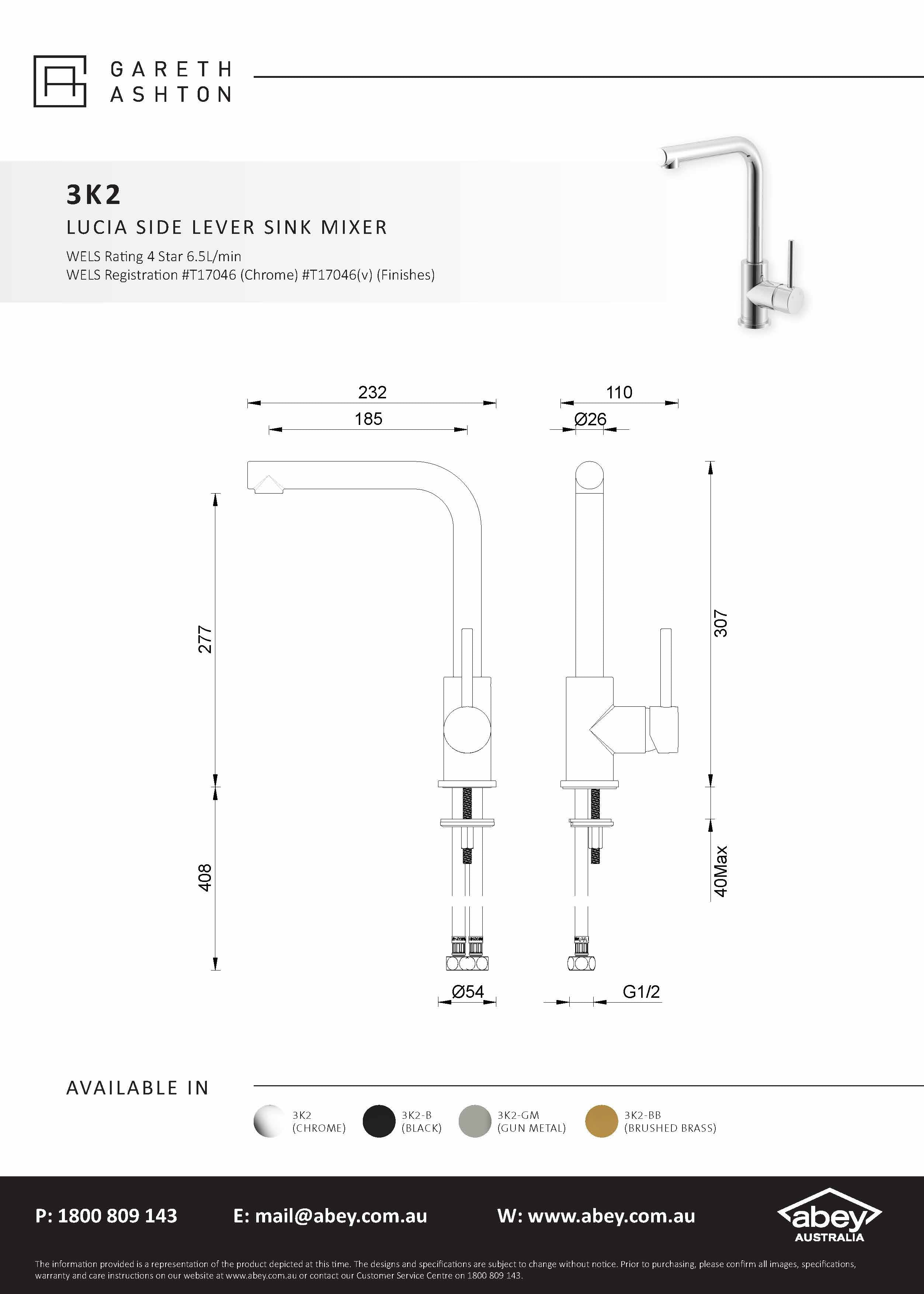 Gareth Ashton Tapware Sink Mixer Lucia 3K2 | 8Appliances