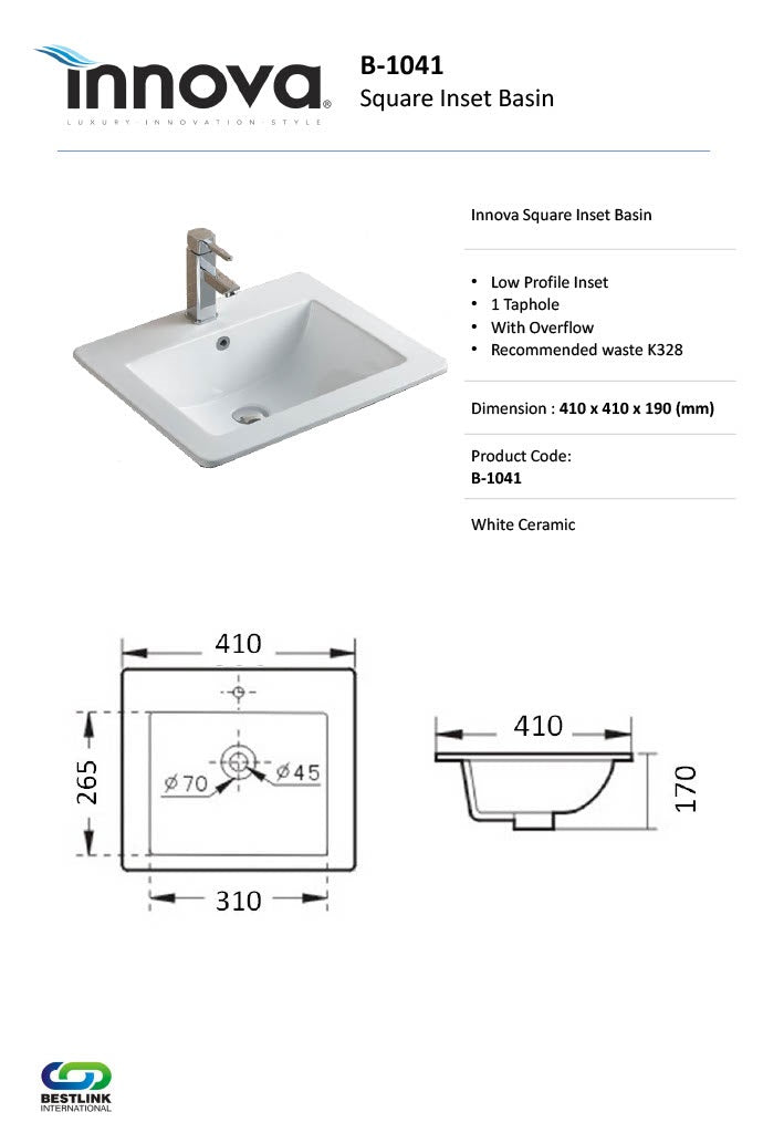 Innova B1041 Square Inset Basin – 8Appliances
