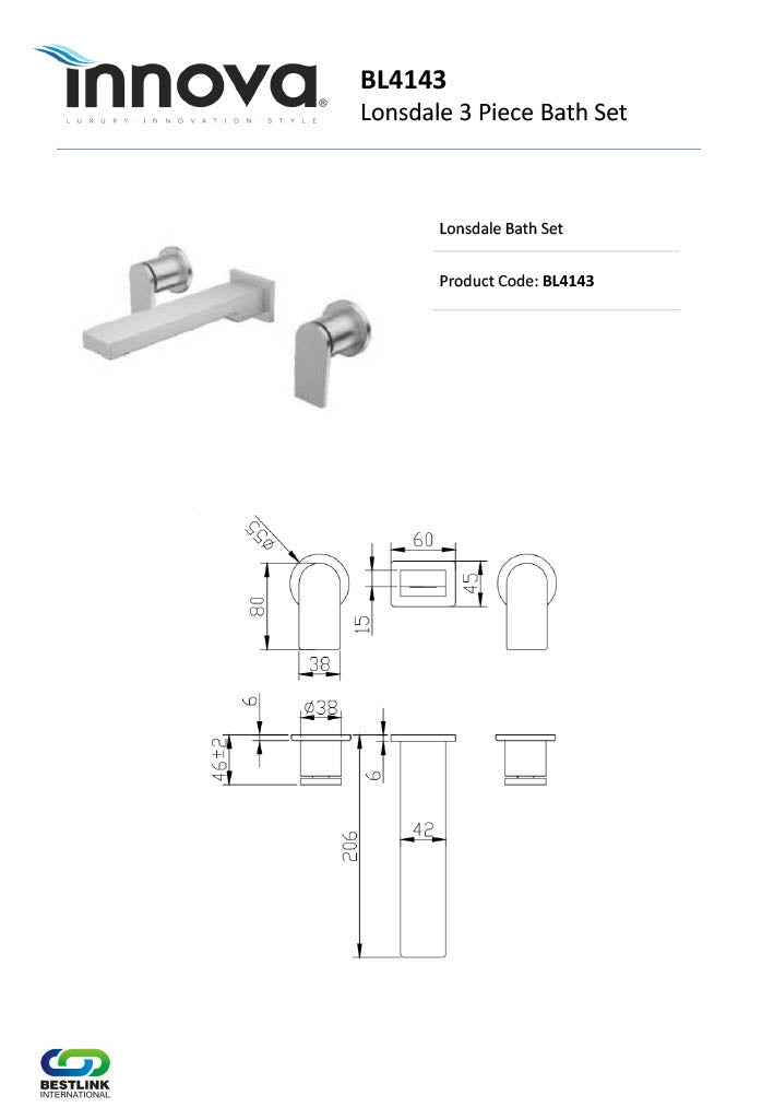 Innova BL4143 Lonsdale Wall Bath Tap Set – 8Appliances