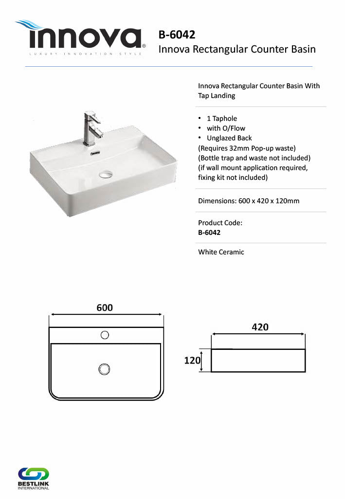 Innova B6042 600mm Above Counter Basin – 8Appliances