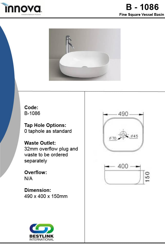 Innova B1086 Fine Rectangular Vessel Basin – 8Appliances