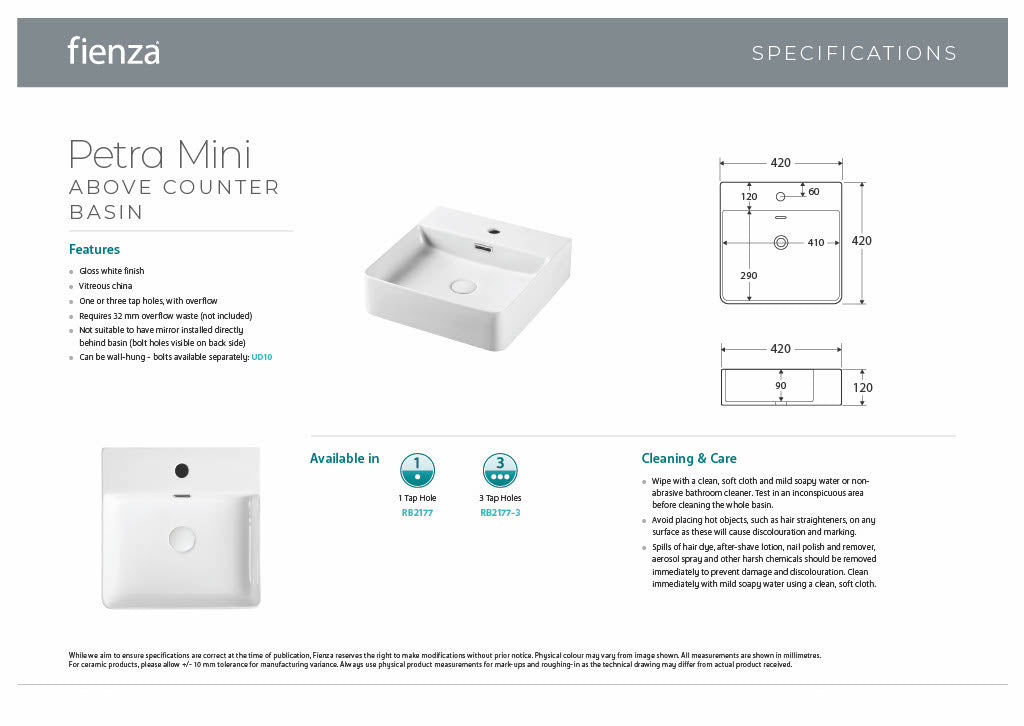 Fienza RB2177 Petra Mini Above Counter Basin – 8Appliances