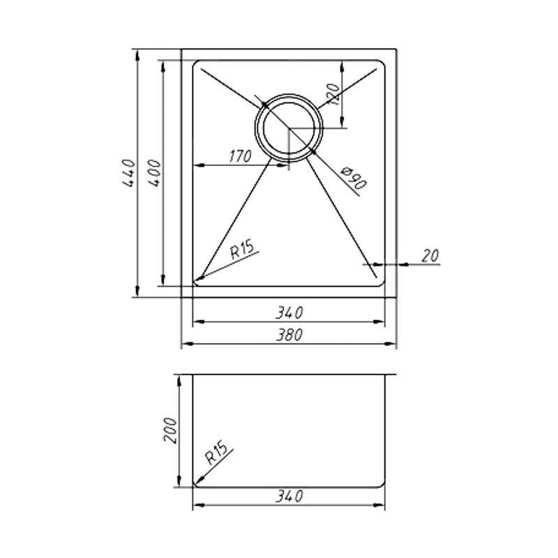 Innova SR3844 Handmade 380mm Wide Single Bowl Sink – 8Appliances