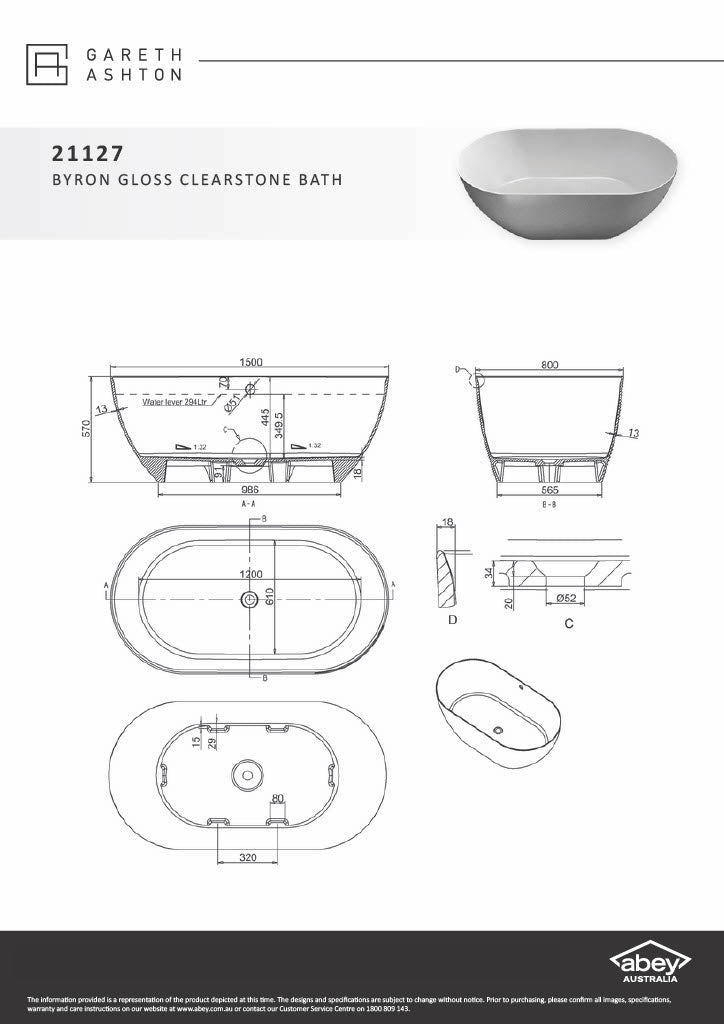 Gareth Ashton 21127 Byron 1500mm Freestanding Stone Bath – 8Appliances
