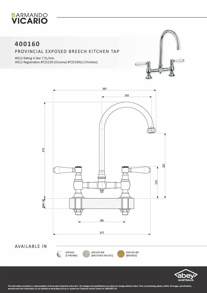 Armando Vicario 400160 Provinical Exposed Breech Kitchen Mixer ...