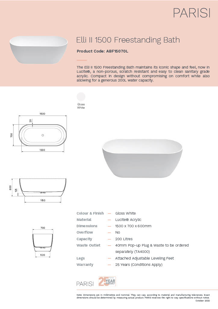 Parisi Elli II Freestanding Bath – 8Appliances