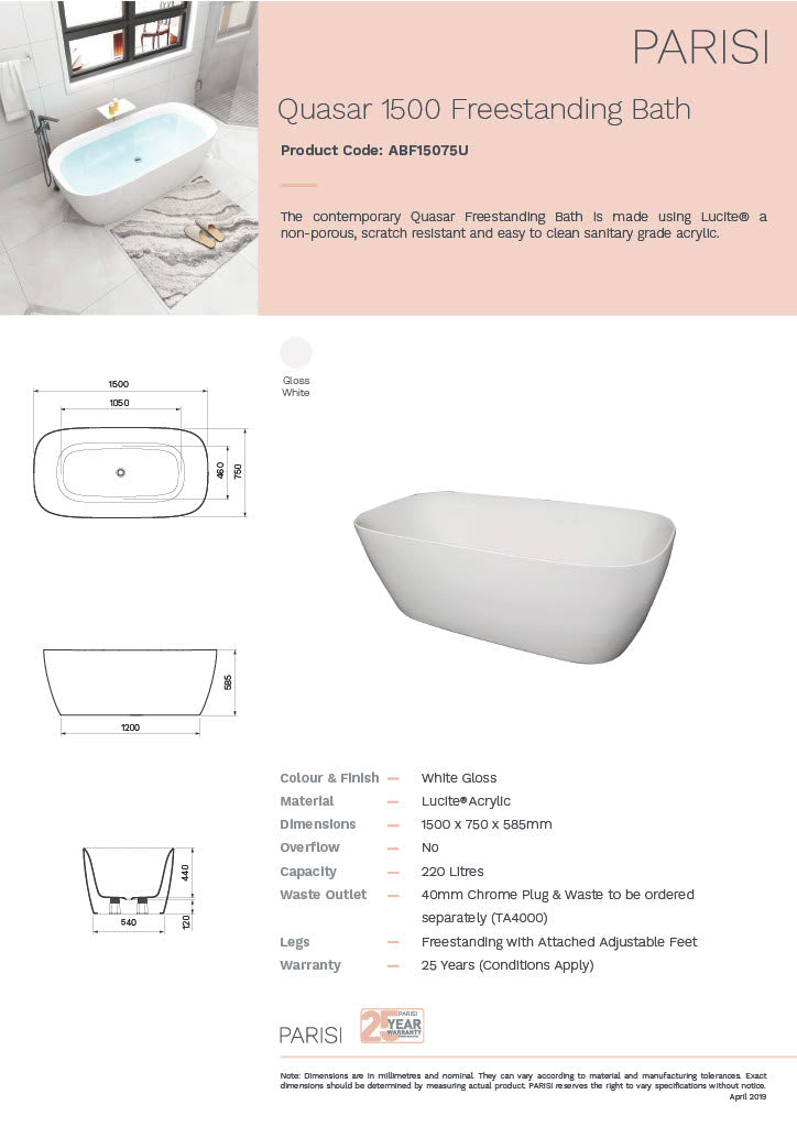 Parisi Quasar Freestanding Bath – 8Appliances