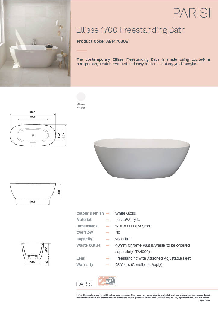 Parisi Ellisse Freestanding Bath – 8Appliances