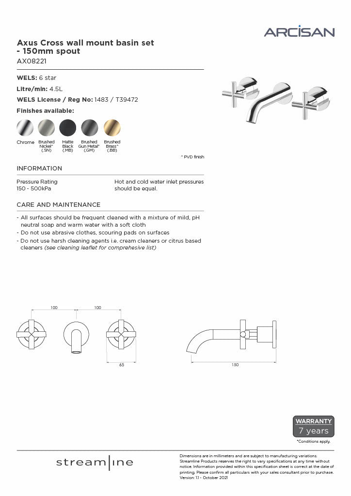 Arcisan AX08221 Axus Cross Wall Mount Basin Set - 150mm Spout – 8Appliances