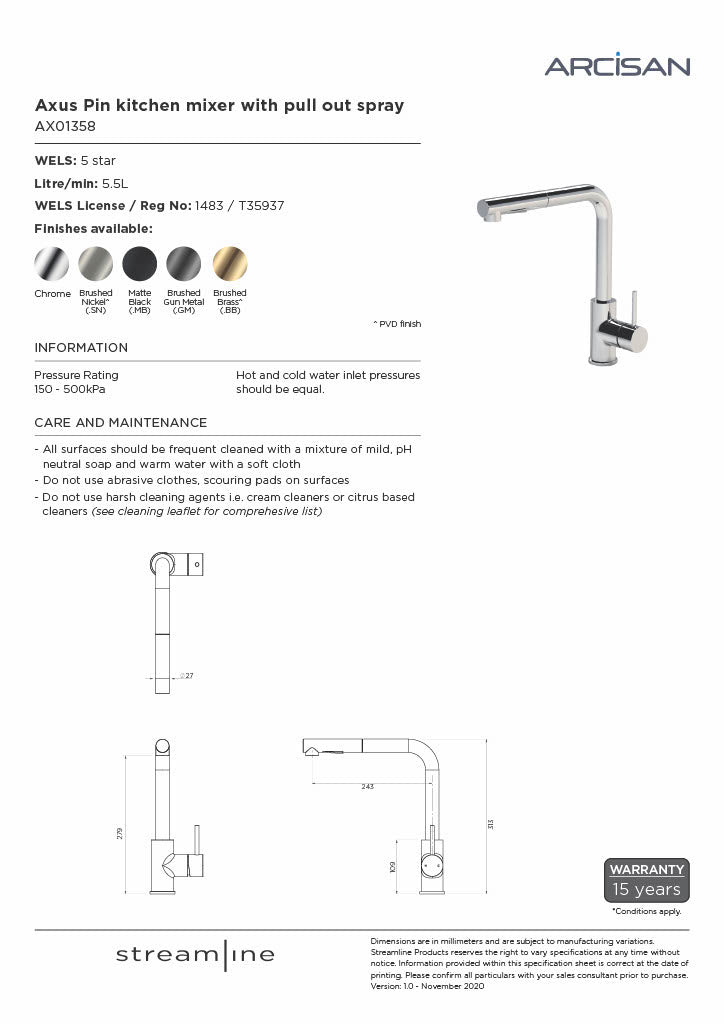 Acrisan AX01358 Axus Pin Sink Mixer With Pull-out Spray – 8Appliances