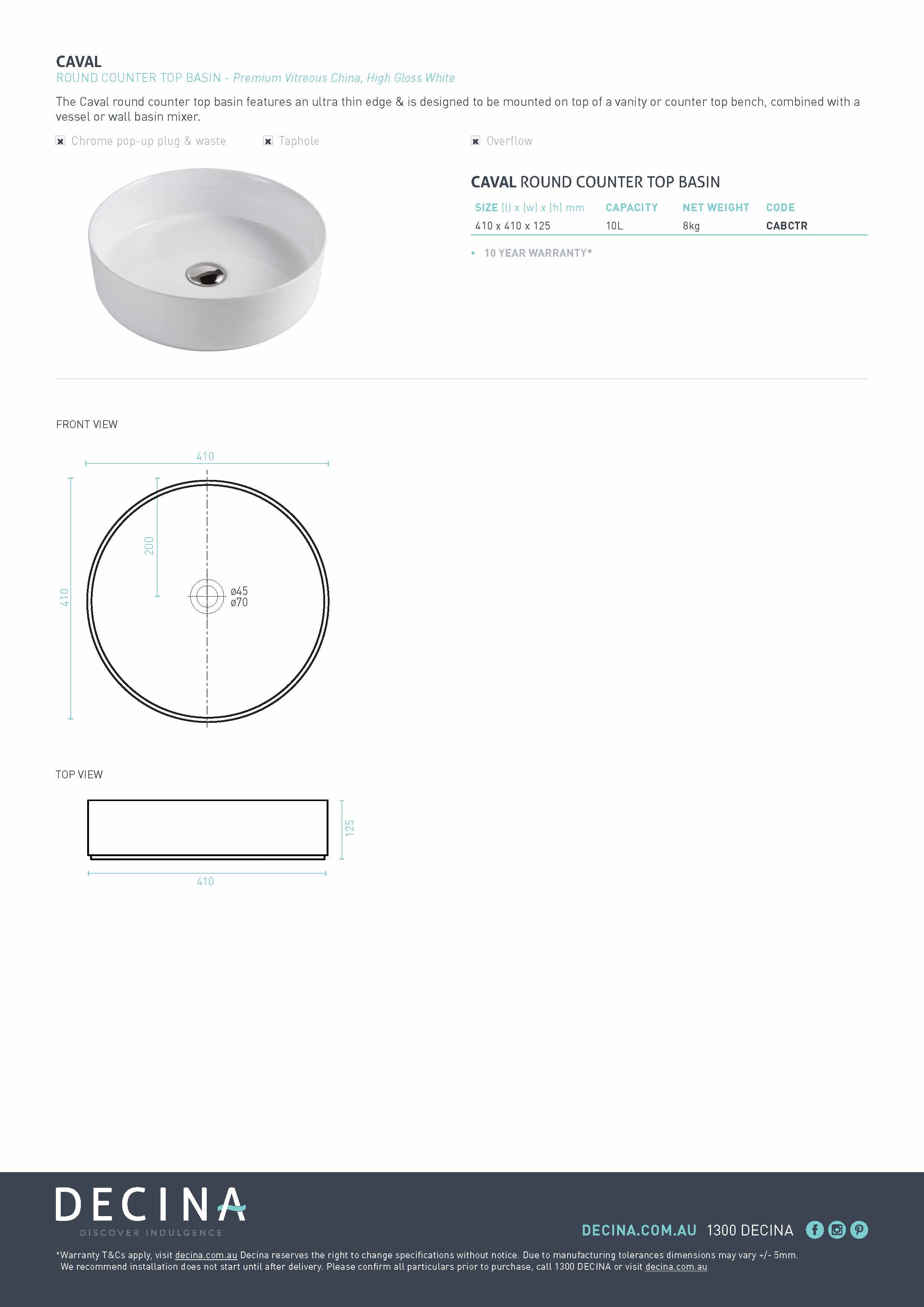Decina CABCTR Caval Countertop Basin – 8Appliances