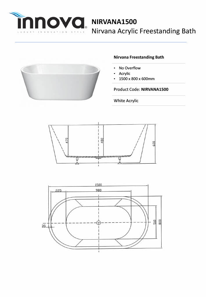 Innova Nirvana Acrylic Freestanding Bath – 8Appliances