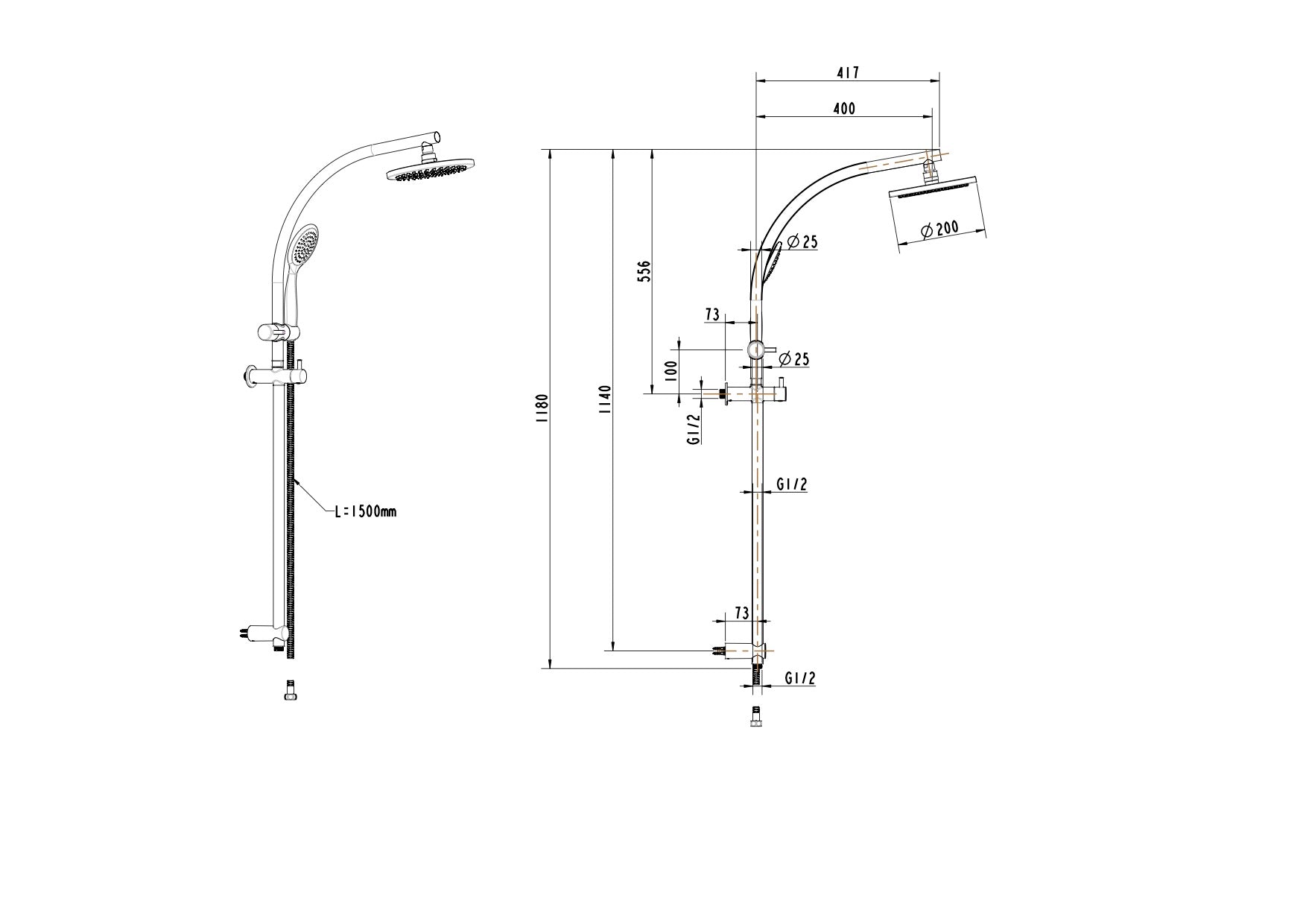 Gareth Ashton RHB07 Curve Rail and Hand Shower Ensemble – 8Appliances