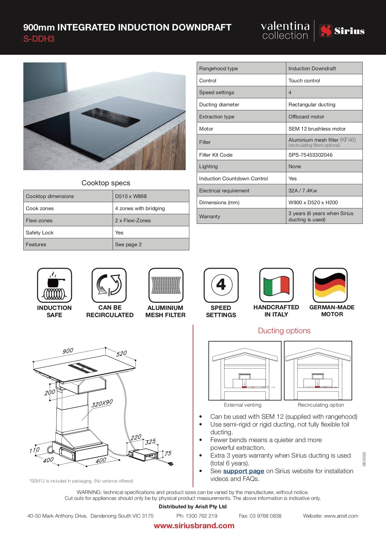 Sirius SDDH3 4 Zone Induction & Integrated Rangehood | 8Appliances