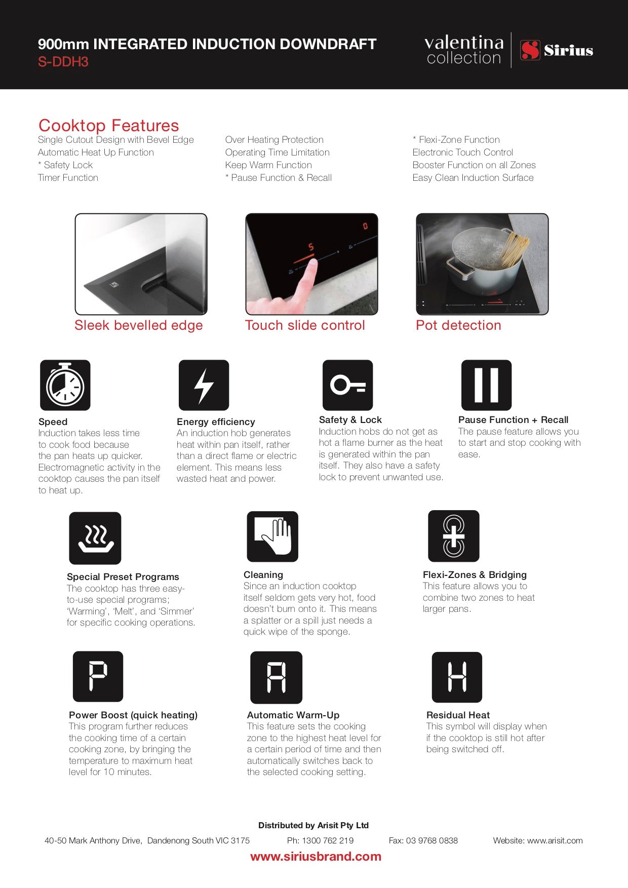 Sirius SDDH3 4 Zone Induction & Integrated Rangehood | 8Appliances