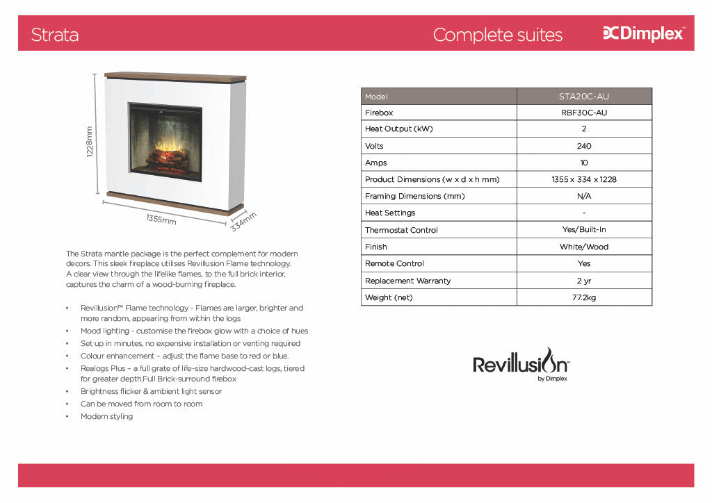 Dimplex STA20C-AU Strata Mantel 2kW Electric Fireplace – 8Appliances