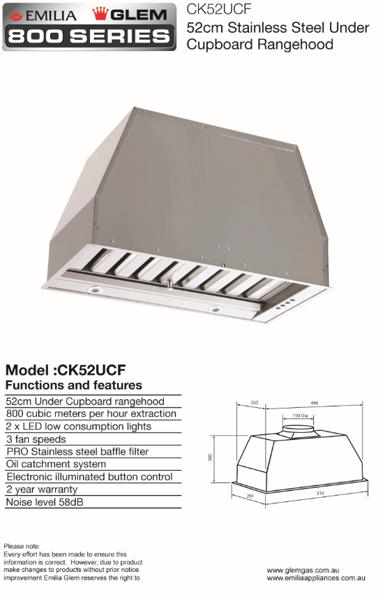 Emilia CK52UCF 60cm Undermount Rangehood – 8Appliances