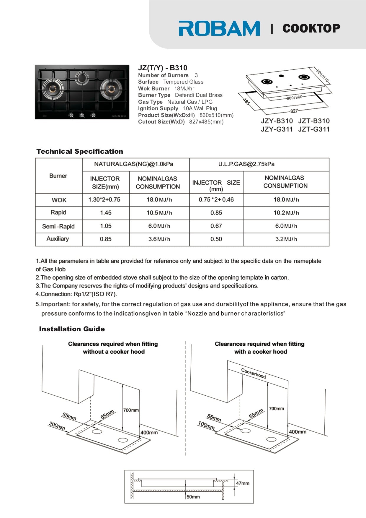 Robam JZ(T/Y)-B310 3 Burner Glass Cooktop | 8Appliances